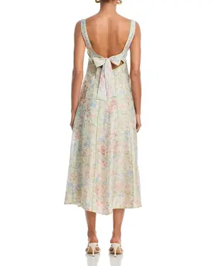 Aqua Floral Seamed Midi Dress