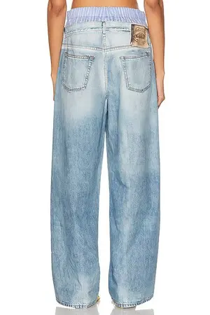 Acne Studios Wide Leg Printed Denim Pant - Light Blue