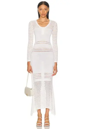 Matthew Bruch Striped Mesh Handkerchief Midi Dress - White