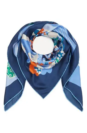 Liberty Tudor Patchwork Silk Square Scarf - Navy
