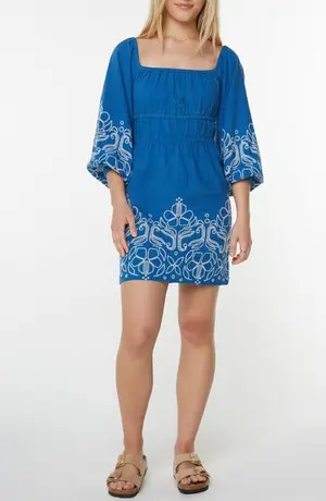Roxy Embroidered Minidress With Bow Detail