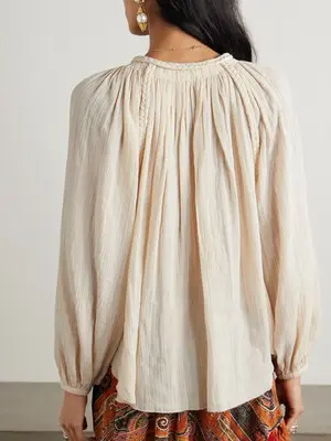 Isabel Marant Jenna Frayed Braided Cotton-gauze Blouse