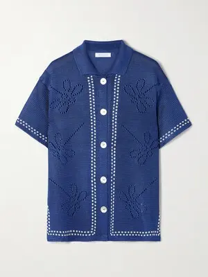 Calle Del Mar Garden Party Pointelle-knit Shirt - Blue
