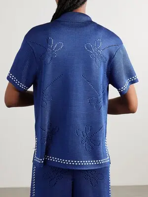 Calle Del Mar Garden Party Pointelle-knit Shirt - Blue