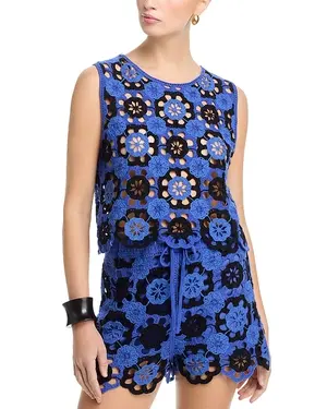 Aqua Crochet Tank - Black/cobalt Blue