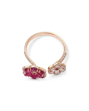 Bloomingdale'S Ruby And Diamond Flower Cuff Ring
