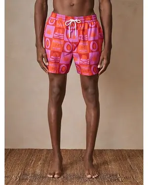 REISS 4.9" Tile Print Swim Shorts - Orange/pink