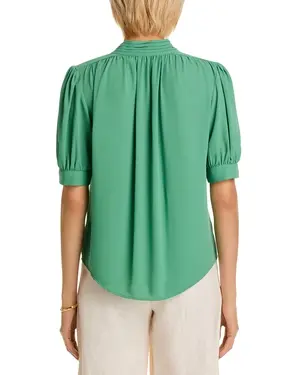 T Tahari Short Sleeve Split Neck Blouse