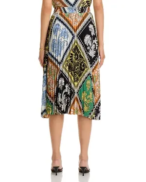 T Tahari Pull On Pleated Printed Skirt