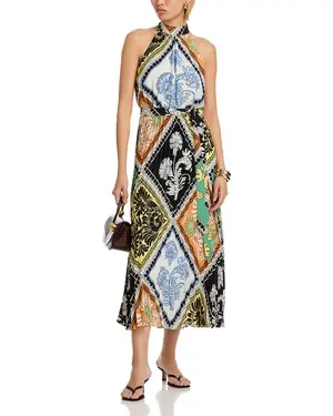 T Tahari Printed Halter Neck Midi Dress