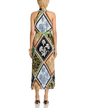 T Tahari Printed Halter Neck Midi Dress