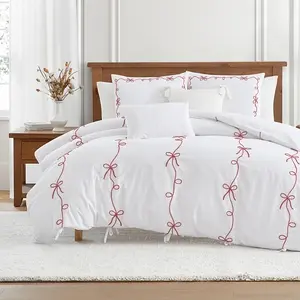 PERI HOME Sasha Bows Duvet Cover Set, Twin - Red/white