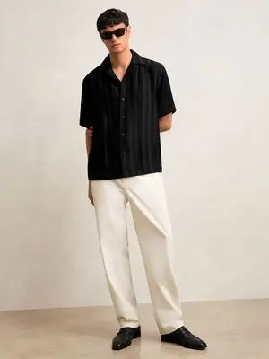 REISS Melba Jacquard Stripe Cuban Collar Shirt