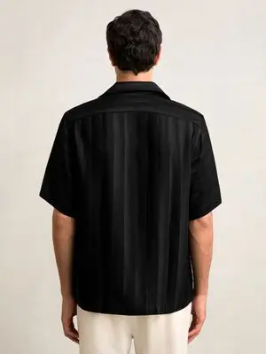 REISS Melba Jacquard Stripe Cuban Collar Shirt