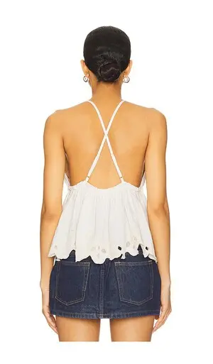 Free People Sunny Days Cami Embroidered Linen Blend With Scalloped Trim - Ivory