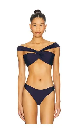 MILLY Olivia Draped Bandeau Bikini Top - Navy