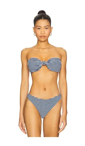 MILLY Stripe Knot Bandeau Bikini Top - Navy