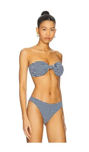 MILLY Stripe Knot Bandeau Bikini Top - Navy