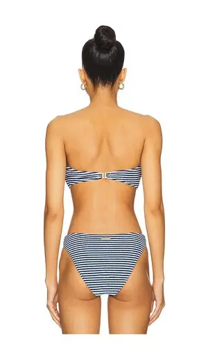MILLY Stripe Knot Bandeau Bikini Top - Navy