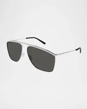 Saint Laurent Sl820 Victorie Aviator Sunglasses - Shiny Silver