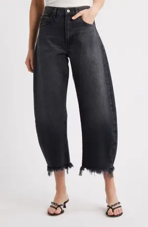 FRAME The Bubble Raw Hem Crop Baggy Jeans