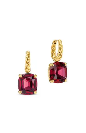 David Yurman Marbella Stone Drop Huggie Earrings - 18k Yellow Gold/ Garnet