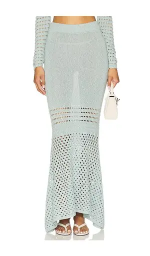 Matthew Bruch Striped Mesh Handkerchief Midi Skirt - Seafoam Knit