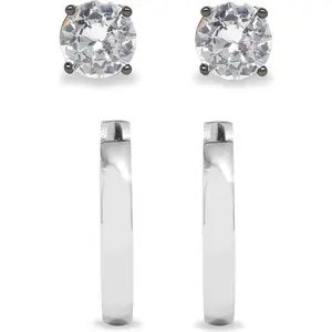 BROOK & YORK Hoops & Cubic Zirconia Stud Earrings Set - Silver