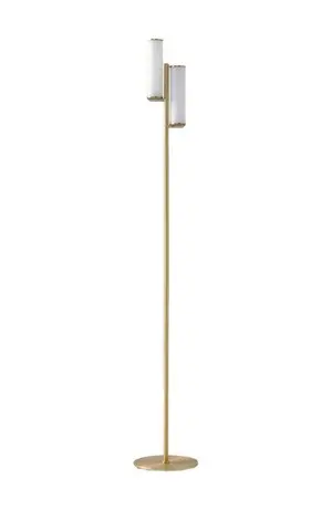 BRIGHTECH Gemini 64" Industrial Led Standing Floor Lamp With Glass Cylinder Shades - Antique Brass