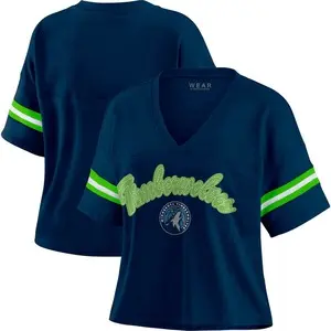 WEAR BY ERIN ANDREWS Minnesota Timberwolves Boxy V-neck T-shirt - Navy