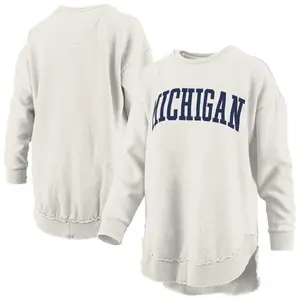 PRESSBOX Michigan Wolverines Melange Fleece Poncho Pullover Sweatshirt - Oatmeal