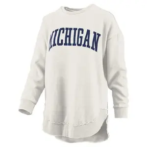 PRESSBOX Michigan Wolverines Melange Fleece Poncho Pullover Sweatshirt - Oatmeal