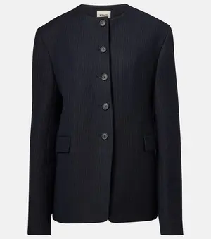 Khaite Jameson Pinstripe Wool-blend Jacket - Blue