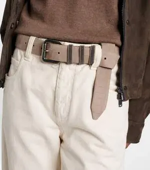 Brunello Cucinelli Monili Croc-effect Suede Belt