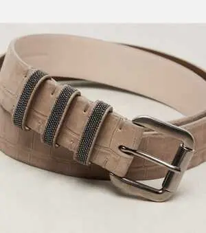Brunello Cucinelli Monili Croc-effect Suede Belt