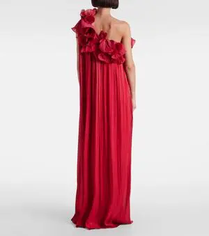 Costarellos Charmain Ruffled Georgette Lamé Gown - Red