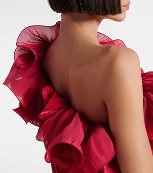 Costarellos Charmain Ruffled Georgette Lamé Gown - Red