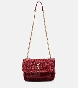 Saint Laurent Niki Mini Raffia Shoulder Bag Red
