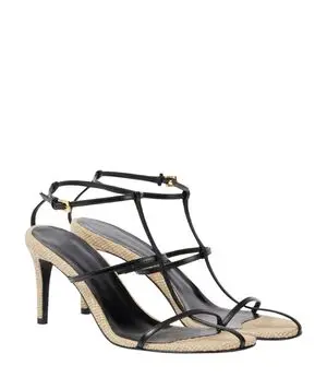 Khaite Cage 75 Leather Raffia-trimmed Sandals - Black