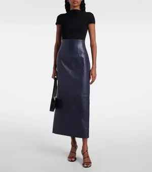 Khaite Loxley Leather Pencil Skirt - Blue