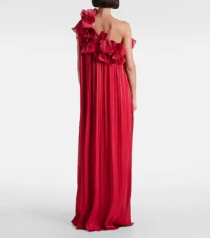 Costarellos Charmain Ruffled Georgette Lamé Gown - Red