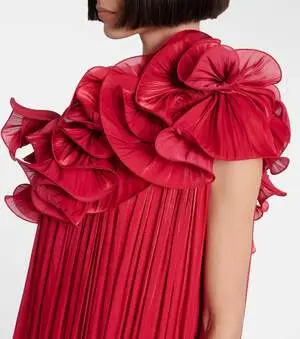 Costarellos Charmain Ruffled Georgette Lamé Gown - Red