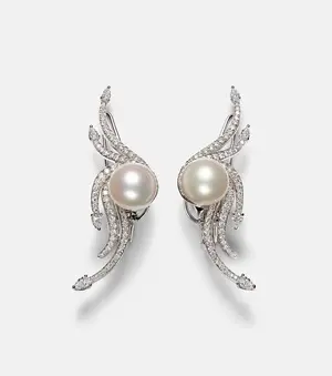 Yeprem 18kt White Gold Earrings With Diamonds And Pearls - Silver