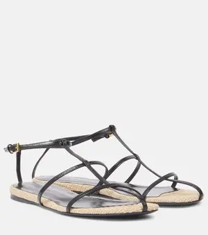 Khaite Cage Raffia-trimmed Leather Sandals - Black