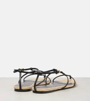 Khaite Cage Raffia-trimmed Leather Sandals