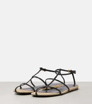 Khaite Cage Raffia-trimmed Leather Sandals