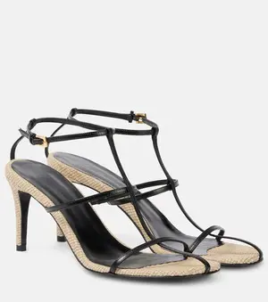 Khaite Cage 75 Leather Raffia-trimmed Sandals