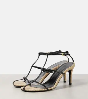 Khaite Cage 75 Leather Raffia-trimmed Sandals
