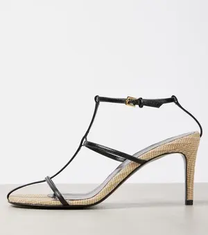 Khaite Cage 75 Leather Raffia-trimmed Sandals