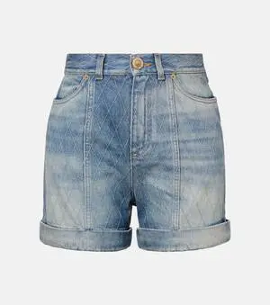 Balmain Quilted Diamond Pattern Denim Shorts